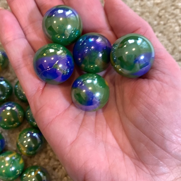 Toys | Set Of 1 Peacock Mega Glass Marbles Green Yellow Blue | Poshmark